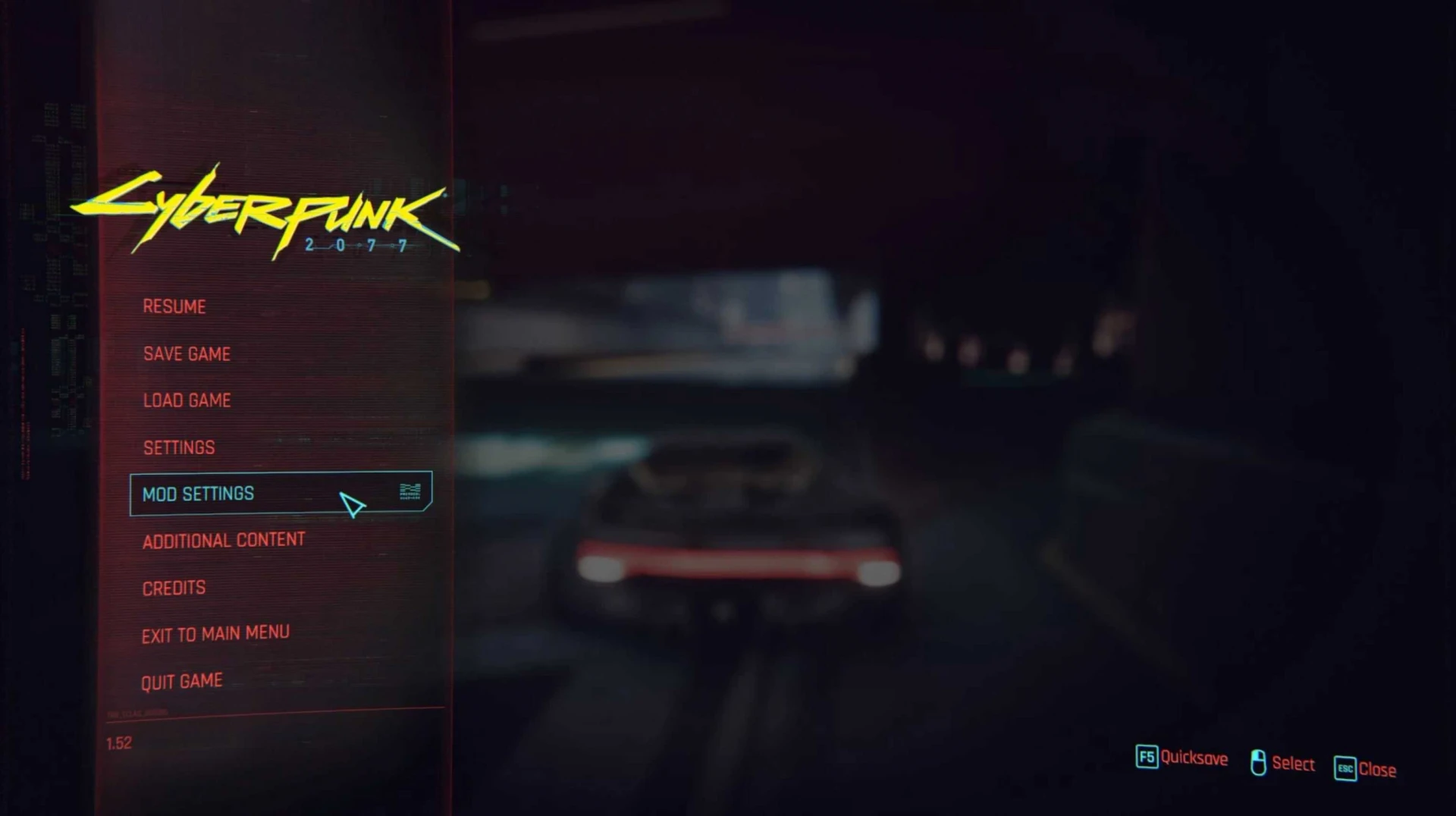 Mod Settings v0.2.8 - Cyberpunk 2077